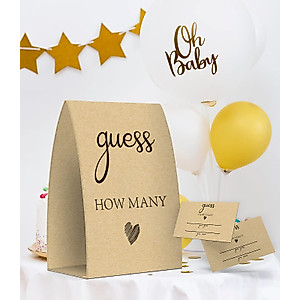 Guess How Many, Kraft, Bridal Shower Decorations, Bridal Shower Games - One Sign and 50 Cards(GUESS003)