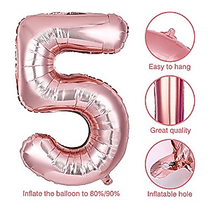 Number 7 and Number 5 Balloons, 40 Inch Rose Gold Number Balloons, Large Digital 75 Balloon, Foil Mylar Balloons Decorations for Birthday Party, Wedding, Anniversary, Graduations