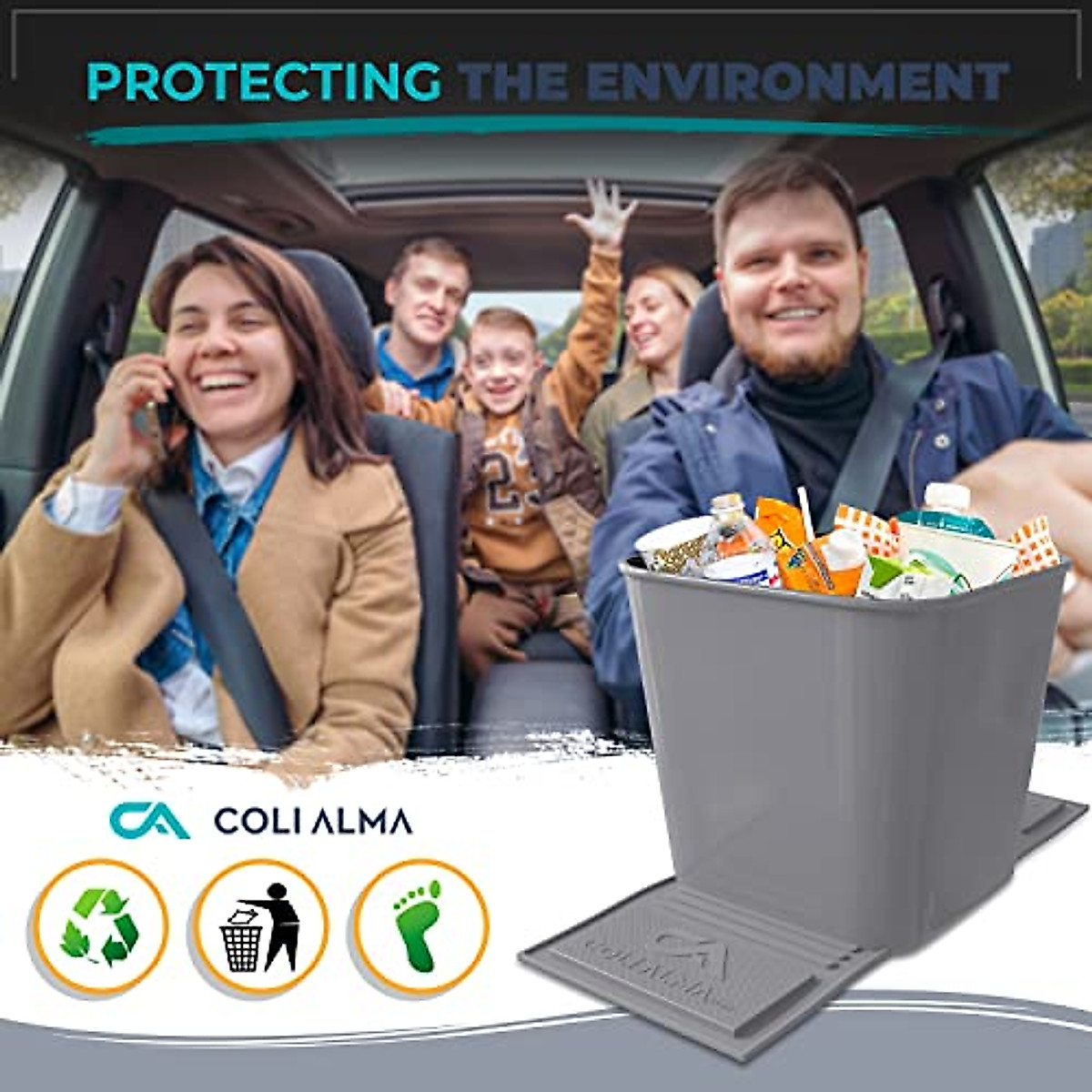 Garbage Can Trash Bin Waste Container Wastebasket for Auto Car Vehicle Boat Truck Quality Plastic Large 1 Gallon 4 Liter, Leakproof Quality for Life Gray