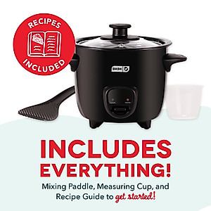 DASH Mini Rice Cooker Steamer with Removable Nonstick Pot, Keep Warm Function & Recipe Guide, 2 cups, for Soups, Stews, Grains & Oatmeal - Black