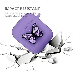 Compatible with AirPods Butterfly Case, Shockproof Silicone 3D Butterfly Airpods 2&1 Cover Pattern Keychain Women Girls Gift for Apple Airpods 2 Charging Case (Purple)