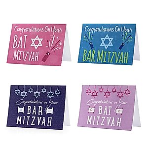 Lee Laa Lou Jewish Greeting Cards, Bar Mitzvah, Bat Mitzvah, Greeting Cards, set of 4pc, with envelopes