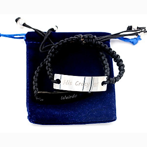 Uloveido His Hers Couples Bracelets Crazy and Weirdo Matching Set Anniversary Promise Gifts Stainless Steel 2pcs Bracelet Set