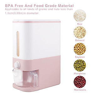 Rubtlamp 20 Lbs Pink Rice Dispenser, Plastic Food Storage Container, Large Rice Storage Container with Lid, Moisture Proof Household Cereal Dispenser Bucket, Sealed Grain Container Storage for Kitchen