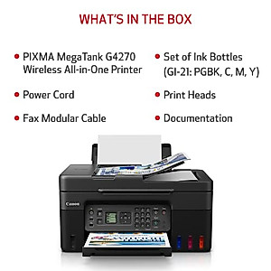 Canon Megatank G4270 All-in-One Wireless Supertank Printer |Print, Copy, Scan and Fax|with Airprint and Mopria Printing|Auto Document Feeder and Backlight 1.35" Square LCD Screen
