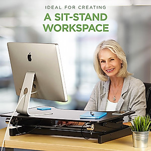 The House of Trade Standing Desk | Desk Riser Classic Stand Up Desk | 32 in Wide Fits 2 Monitors with Retractable Keyboard Tray (Black, 32" Wide)