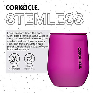 Corkcicle Stemless Insulated Wine Glass Tumbler, Berry Punch, 12 oz – Stainless Steel Stemless Wine Glass Keeps Beverages Cold for 6 Hours, Hot for 3 Hours – Non-Slip, Easy-Grip Insulated Cup