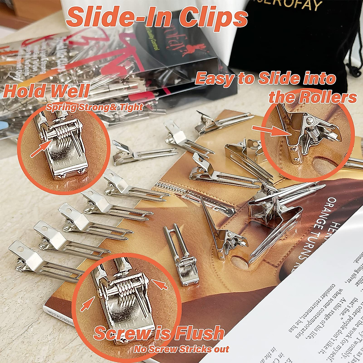 TseroFay 55 Pcs Metal Silver Hair Clips for Women Pin Curl Roller, 1.8” Double Prong Root Lift Clips for Curly Hair Volume, Locs Retwist Dreads, Curler Setting Clippies for Thick Styling Sectioning