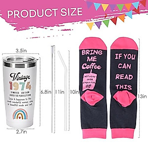Jettryran 50th Birthday Gifts for Women Parents 50 Years Old Gifts- 20 oz Double-sided Vintage 1974 with Time Information Tumbler Cup（white） Turning 50- TW004