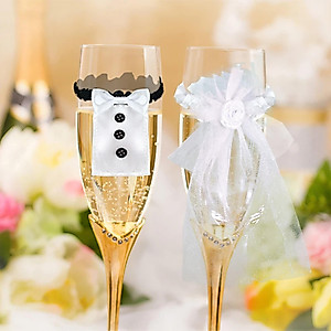 auwiyd 2 PCS Valentine's Day Bride Groom Wine Cups Champagne Glasses Ornaments Marriage Bride Groom Cup Decoration for Valentine's Day Party Wedding Table Décor