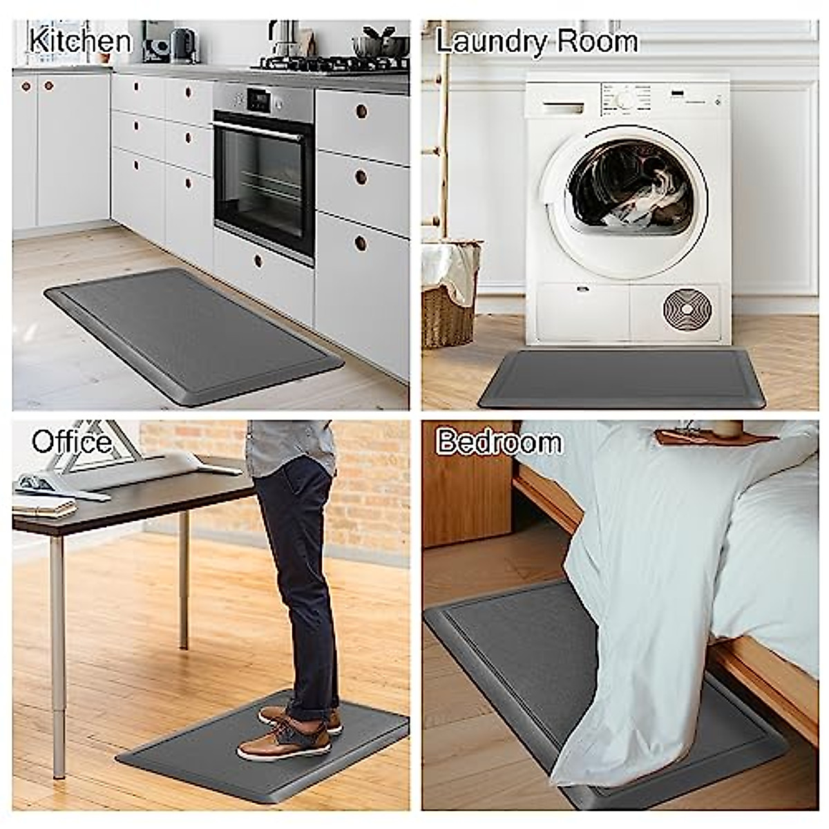 Zenovaire Anti Fatigue Mats for Kitchen Floor Kitchen Mat Cushioned Mat Grey Kitchen Rug Non Slip Waterproof Memory Foam Ergonomic Comfort Rug Standing Desk Mat for Floor Office Sink Laundry, 17"X 28"