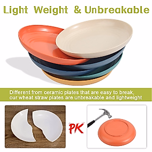 SGAOFIEE 12 PACK 10 Inch Lightweight Wheat Straw Plates, Microwave and Dishwasher Safe BPA Free and Healthy Wheat Straw Plates, Unbreakable Deep Dinner Plates