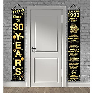 2 Pieces 30th Birthday Party Decorations Cheers to Years Banner Party Decorations Welcome Porch Sign for Years Birthday Supplies (30th-1993)
