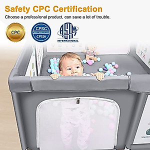 Voovc Premium Baby Playpen with Mat, 71x60 Inches Extra Large Playpen for Babies and Toddlers, Indoor & Outdoor Activity Center, Safety Baby Play Pen with Gate Prints