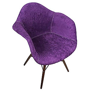 CozyBlock Mid-Century Modern Velvet Fabric Upholstered Accent Arm Chair with Dark Walnut Wood Eiffel Legs Set of 2 (Purple)