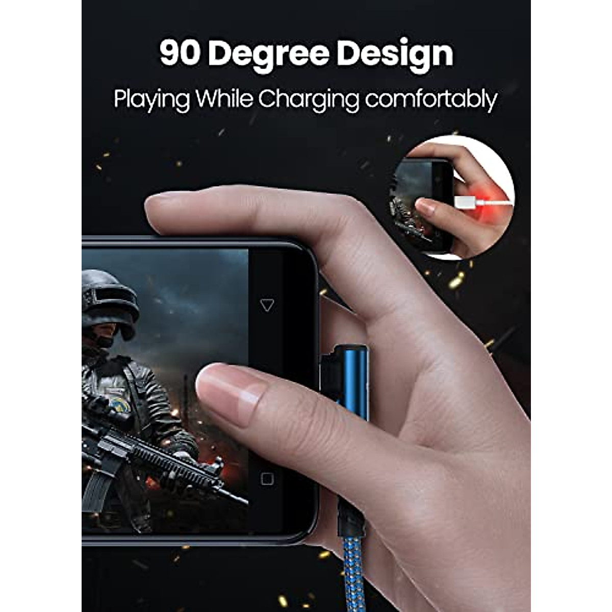 Fasgear Short USB C to USB C Cable - 3 Pack 1ft 60W USB 2.0 Type C Charger Fast Charging Braided Right Angle Compatible for Galaxy S22 S21 Ultra S20 Mac-Book Air i-Pad Mini 6 (Blue)