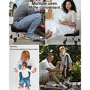 IMMER LIEBEN Rolling Stool with Backrest Low Height Roller Stool with Universal Swivel Caster Wheels for Home Office, Adult, Kids Chair, Garage, Library PU Leather Black