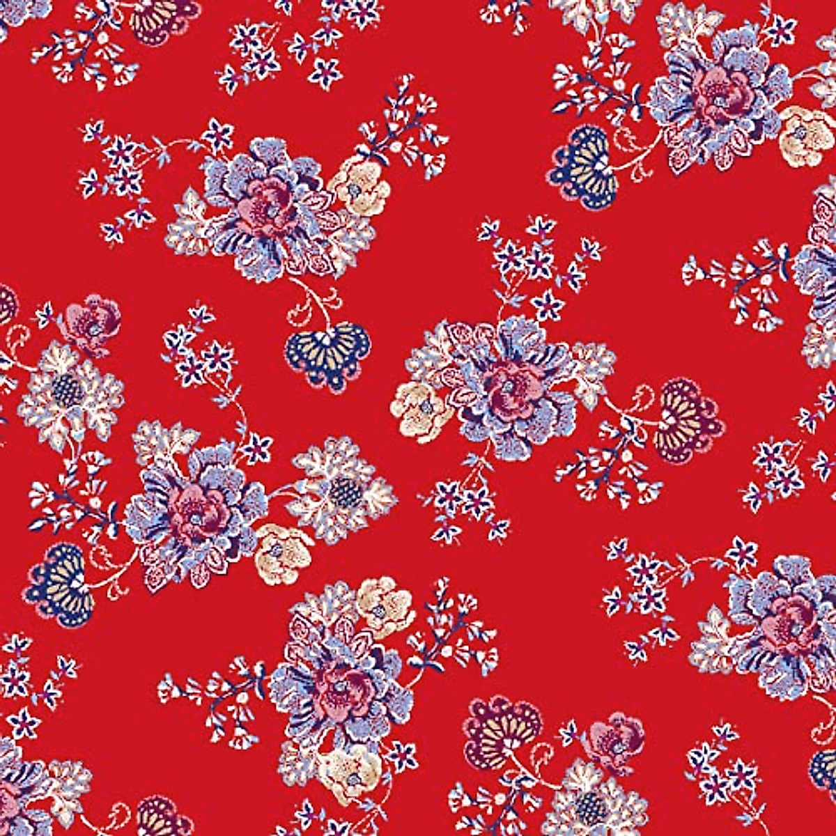 Texco Inc Floral Jacobean DTY Stretch/Printed Knit, Athletic Wear, Maternity, Apparel Fabrics, DIY Projects, Red Blue 2 Yards