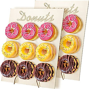 ULENDIS 2 Pack Donut Wall Display Stand Wooden, Reusable Donut Holder Board Fits 18 Doughnuts, Doughnut Food Buffet Display for Wedding Baby Showers Birthday Gathering Party Decorations and More