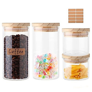 Labvida 4pcs Glass Food Storage Jars 21.3/47.7oz-2/2pcs Food Containers with Airtight Pine Lids, for Pasta, Cookies, Nuts, Coffee Beans, Cereal, Glass Canisters for Kitchen, Pantry,LVAG007