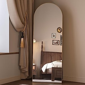 CONGUILIAO 64"x21" Full Length Mirror, Arched Floor Mirror, Full Body Mirror, Aluminum Frame Wall Mounted Mirror Dressing Mirror for Bedroom, Gold