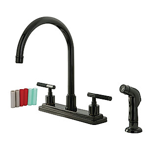 Kingston Brass NS8790DKLSP Water Onyx 8 inch Centerset Kitchen Faucet with Lever Handle and Matching Side Sprayer, Black Stainless Steel