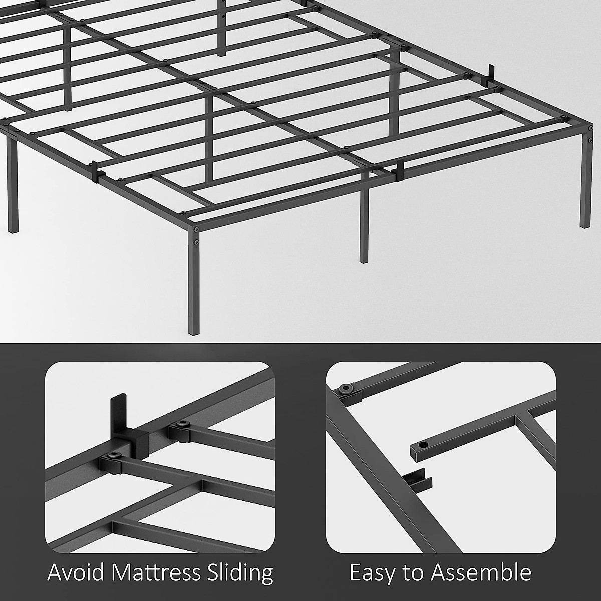 IDEALHOUSE Queen Bed Frame with Storage 14 Inch Metal Platform Bed Frame with Steel Slat Support No Box Spring Needed,Mattress Foundation,Easy to Assemble