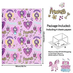 Princess Dressed in Pretty outfits On Pink Gift Wrapping Paper Flat Sheets (4-Sheets, 4-Designs: 15 sq. ft. ttl)-For Girls Baby Shower, Birthday, Christmas Holiday Gift Wrap, Princess Party Supplies and More