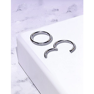 Dyknasz 10PCS 16G Surgical Steel Hinged Clicker Segment Septum Lip Nipple Ring Hoop Cartilage Tragus Helix Sleeper Earrings Piercing Jewelry for Women Men 8mm 10mm 12mm 14mm 16mm Silver