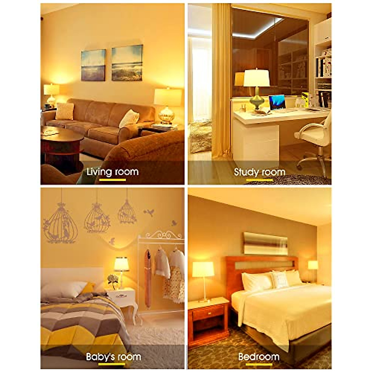 Yellow LED Bug Light Bulbs Outside, A19 LED Yellow Bug Bulb Outdoor 60W Equivalent, 9W Yellow Amber Bug Lights E26 Base Porch Lights, Non-Dimmable LED Lighting for Home, Patio, Deck, Backyard, 4 Pack