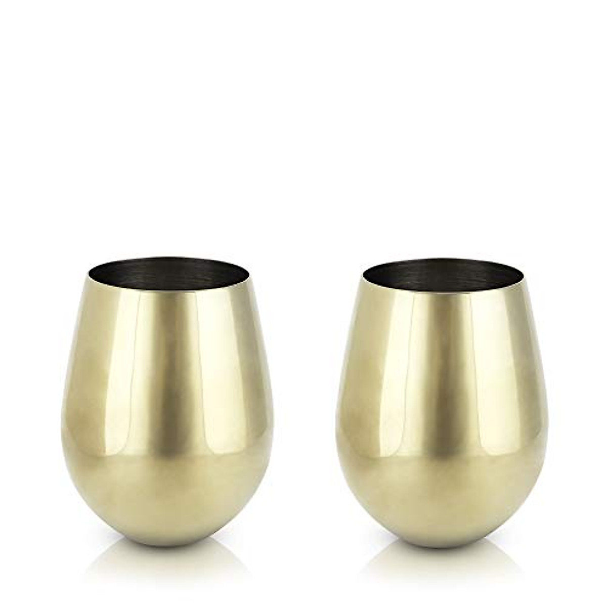 Viski Gold Wine Glasses, Stemless Wine Glass Set, Stainless Steel with Gold Finish, 18 Ounces, Set of 2, Gold