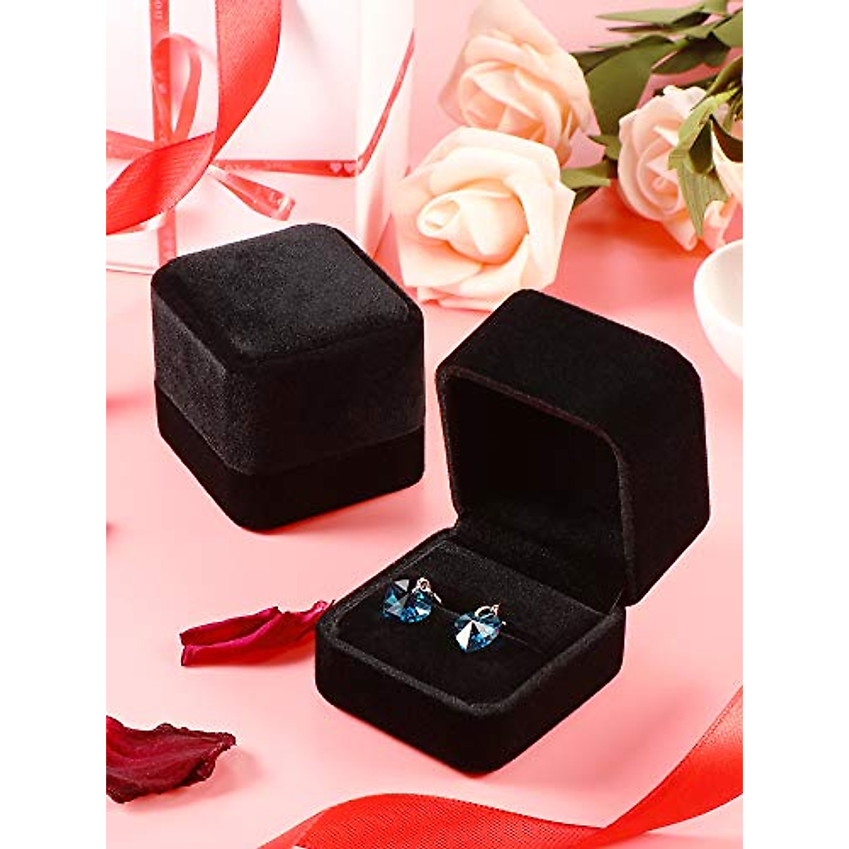 Zhanmai 12 Pieces Velvet Ring Earring Box Gift Jewelry Case Gift Boxes for Wedding, Engagement, Birthday and Anniversary 2.12 x 1.77 x 2 Inch (Black)