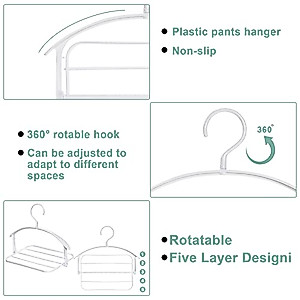 Pants Hanger Scarf Hanger Space Saving Non-Slip Pants Hanger, Legging Hangers for Closet Organizer Jeans Slack Trousers Hangers Multiple Clothes Hanger Closet Organizer for Jeans,Scarf,Tie (White, 3)