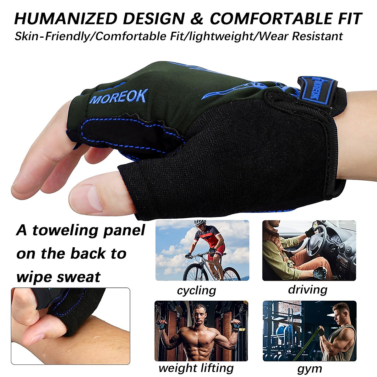 MOREOK Cycling Gloves Bike Gloves for Men/Women-[5MM Gel Pad] Biking Gloves Half Finger Gloves Bicycle Gloves-for Cycling/Fitness/Motorcycle/Gym/Outdoor Sports-050-BLUE-L