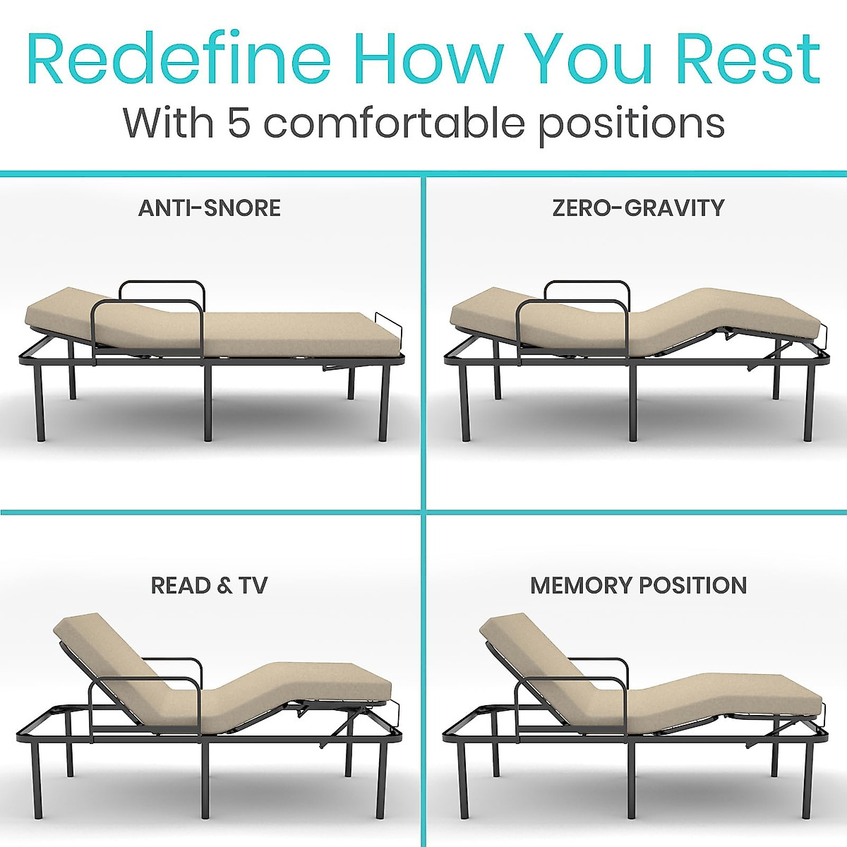 Vive Adjustable Bed Base Frame (Twin) - Electric Heavy Duty Metal Platform Bed Frame with Adjustable Base for Hospital Mattress - Remote for Head, Leg & Foot Incline - Dual USB Ports - Easy Assembly