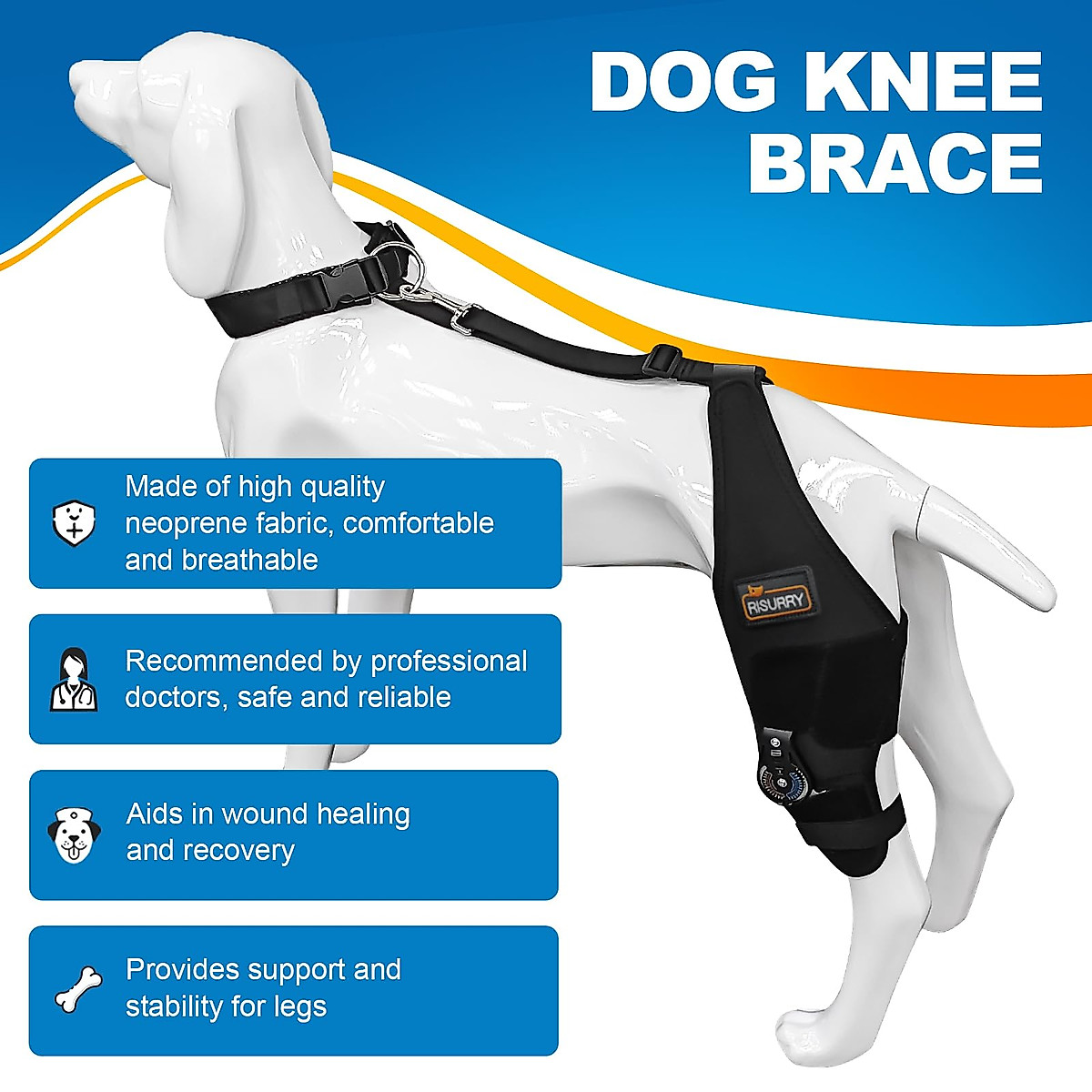 CHAMIN/RISURRY Adjustable Dog Knee Brace with Extra Collar, Support for Torn Acl Hind Leg, Tear Ligament, Osteoarthritis,Rear Leg Limp, Recovery After Surgery,et（Left Leg,L）