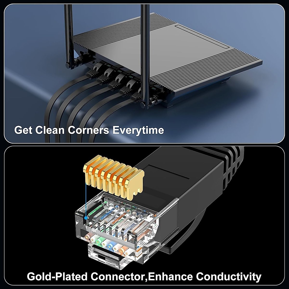 Cat 6 Ethernet Cable 10 ft (5 Pack) (at a Cat5e Price but Higher Bandwidth) Flat Internet Network Cables - Cat6 Ethernet Patch Cable Short - Black Computer Cable with Snagless RJ45 Connectors