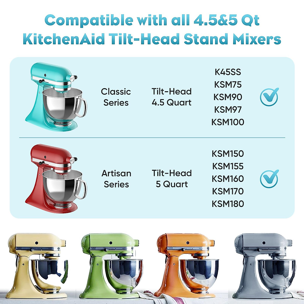 Coolcook 5 QT Stainless Steel Mixing Bowls for Kitchenaid, Compatible with Kitchenaid Tilt-Head Stand Mixers, Easy to Clean Mixers Bowls for Kitchenaid(5 QT)