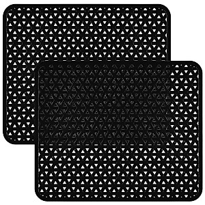 Coopay 2 Pack Kitchen Sink Mat PVC Eco-friendly Kitchen Stainless steel/Porcelain Dish Drying Pad Sink Protector for Bottom of Kitchen Sink, Triangular Hole Design, 12.6 x 10.5 Inches (Black)