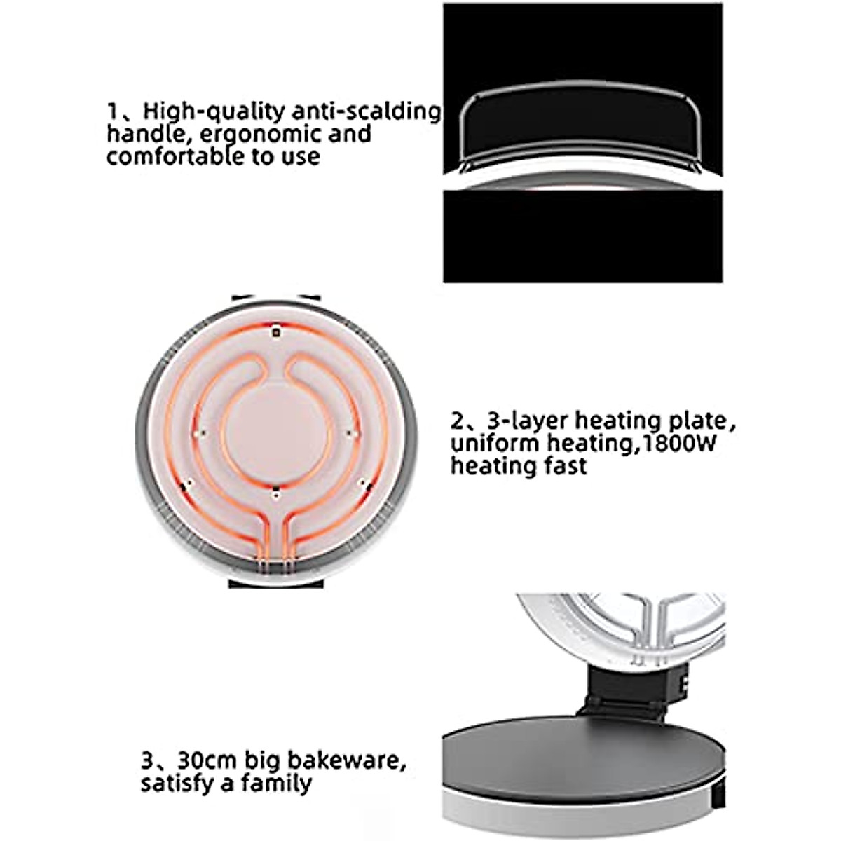 Electric Pizza Maker, Pizza Oven, Power Ready and Indicator Lights, Double-Sided Nonstick Heating Plate, Perfect for Pizzas, Pancake, Nachos, Fajitas, Omelettes,Red