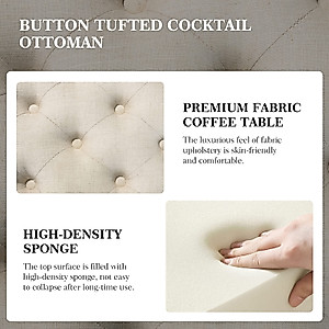 HULALA HOME Large Leather Square Ottoman Coffee Table with Storage, Button Tufted Brown Cocktail Ottoman with Shelf & Solid Wood Legs, Upholstered Farmhouse Footrest Ottoman for Living Room