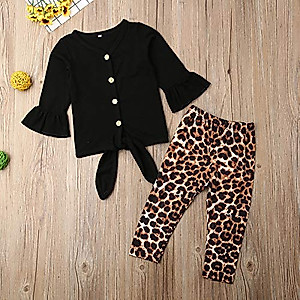 GOOCHEER Casual Toddler Girl Clothes Long Sleeves Shirt Top Trousers Pants Set Toddler Girl Leopard Outfit Fall Winter Clothing (Black, 4-5T)