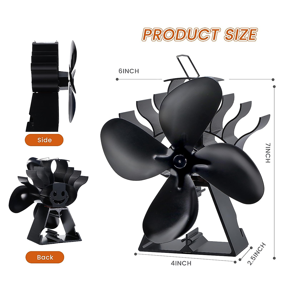 Komiikka 4-Blade Heat Powered Stove Fan for Wood/Log Burner, Fireplace Fan for Wood Burning Stove,Wood Stove Fan