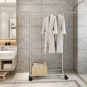 Simple Trending Clothing Garment Rack with Wheels and Bottom Shelves, Extendable, Chrome