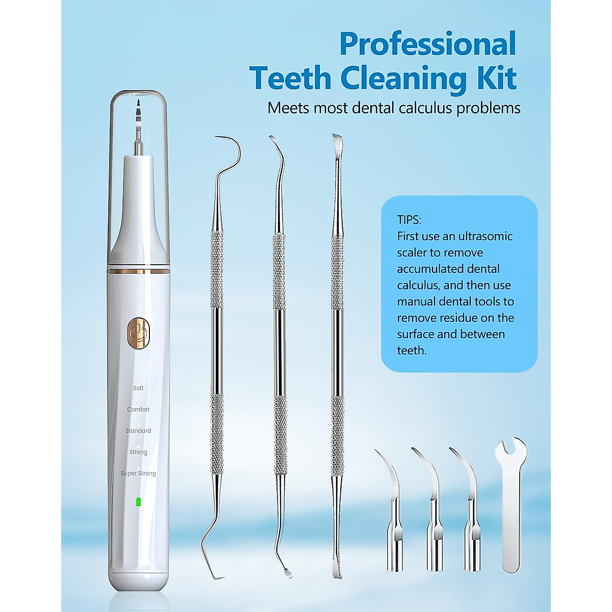 Hansaplast Plaque Remover for Teeth, Pet Teeth Cleaning Tools, Dental Tools to Remove Plaque and Tartar, Safe for Dog & Cat, with Led Light & 5 Adjustable Modes (White)