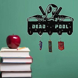 YSdesign Deadpool Key Hooks-Marvel Super Hero Wall Hooks Heavy Duty 20LB(Max),Wade Winston Wilson Wall Décor,Wood Coat Hooks, Key Holder,Key Hanger for Wall、Entryway and Kitchen