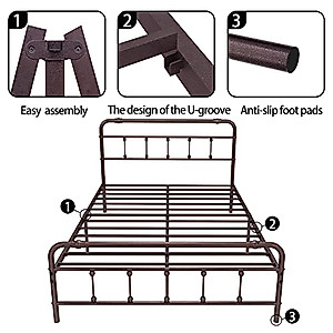 Ponsalion Queen-Bed-Frame with-Headboard and-Footboard Set - Platform Bed Frame Queen Size,16 Inches High,no Box Spring Needed,Easy to Assemble(Brown)