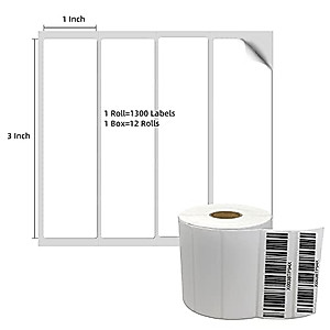 AKOGIRSE 3"x1" Multipurpose Barcode/FNSKU/UPC/FBA Direct Thermal Label, 12 Rolls/15600 Labels, Perforated, Strong Adhesive Shipping Label Compatible with Rollo & Zebra Desktop Printer, BPA&BPS Free