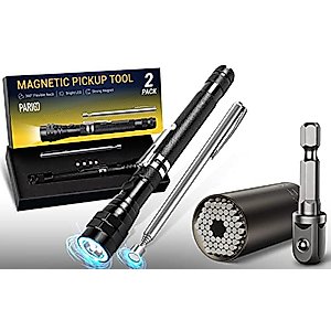 Magnetic Pickup Tool 2 Pack Bundle with Tool Gifts for Men Universal Socket Cool Gadget for Men