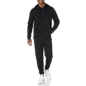 Amazon Essentials Men's Lightweight Long-Sleeve French Terry Hoodie, Black, Large